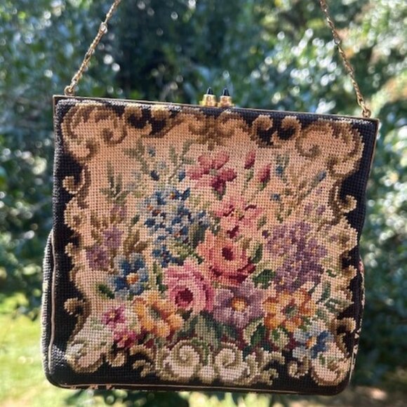 Vintage | Bags | Antique Austria Handmade Petit Point Brass Clutchpurse ...